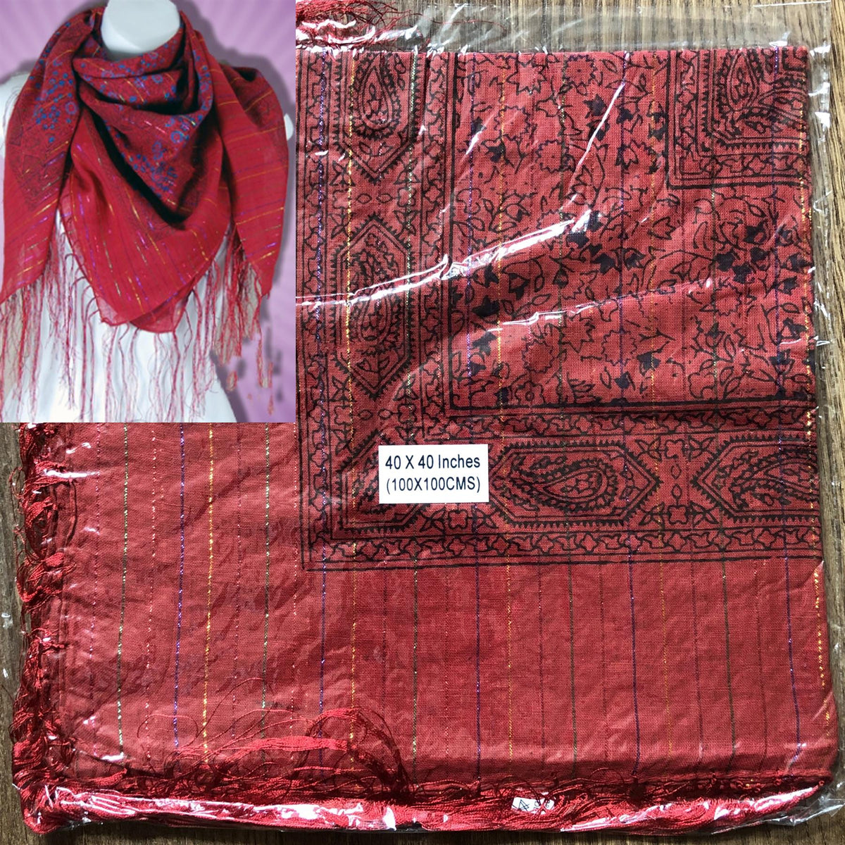 Cotton Dollar Print Scarf Shawl with Lurex and Fringe – Red – Fresh Garbage