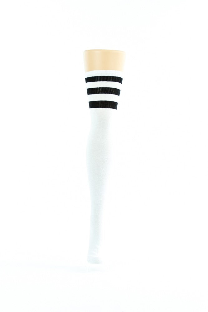 WHITE, THREE BLACK LINES THIGH HIGH SOCKS – Fresh Garbage